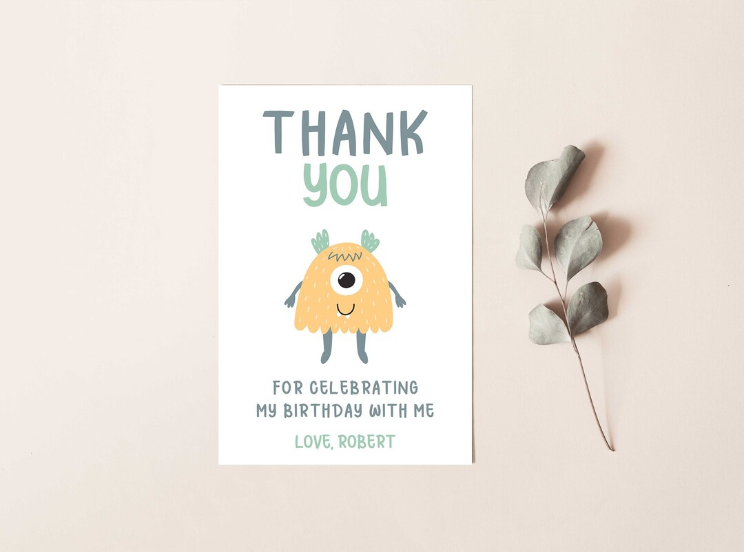 Monster Thank You Card INSTANT DOWNLOAD Personalised Thank You - Etsy