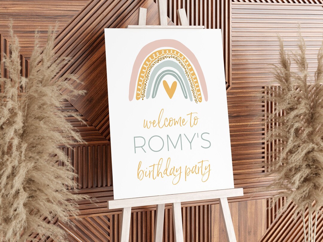 Boho Rainbow Birthday Welcome Sign, Girls Party Poster Editable ...