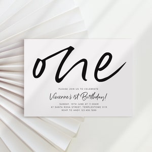 Modern 1st Birthday Invite Template Minimalist First Birthday ONE ...