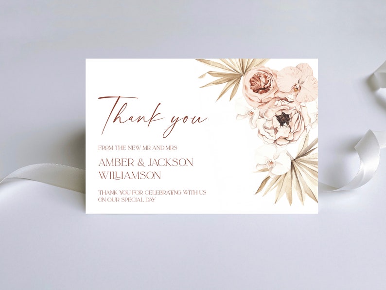 Floral Thank You Card Template, Printable Thank You Card, Instant ...