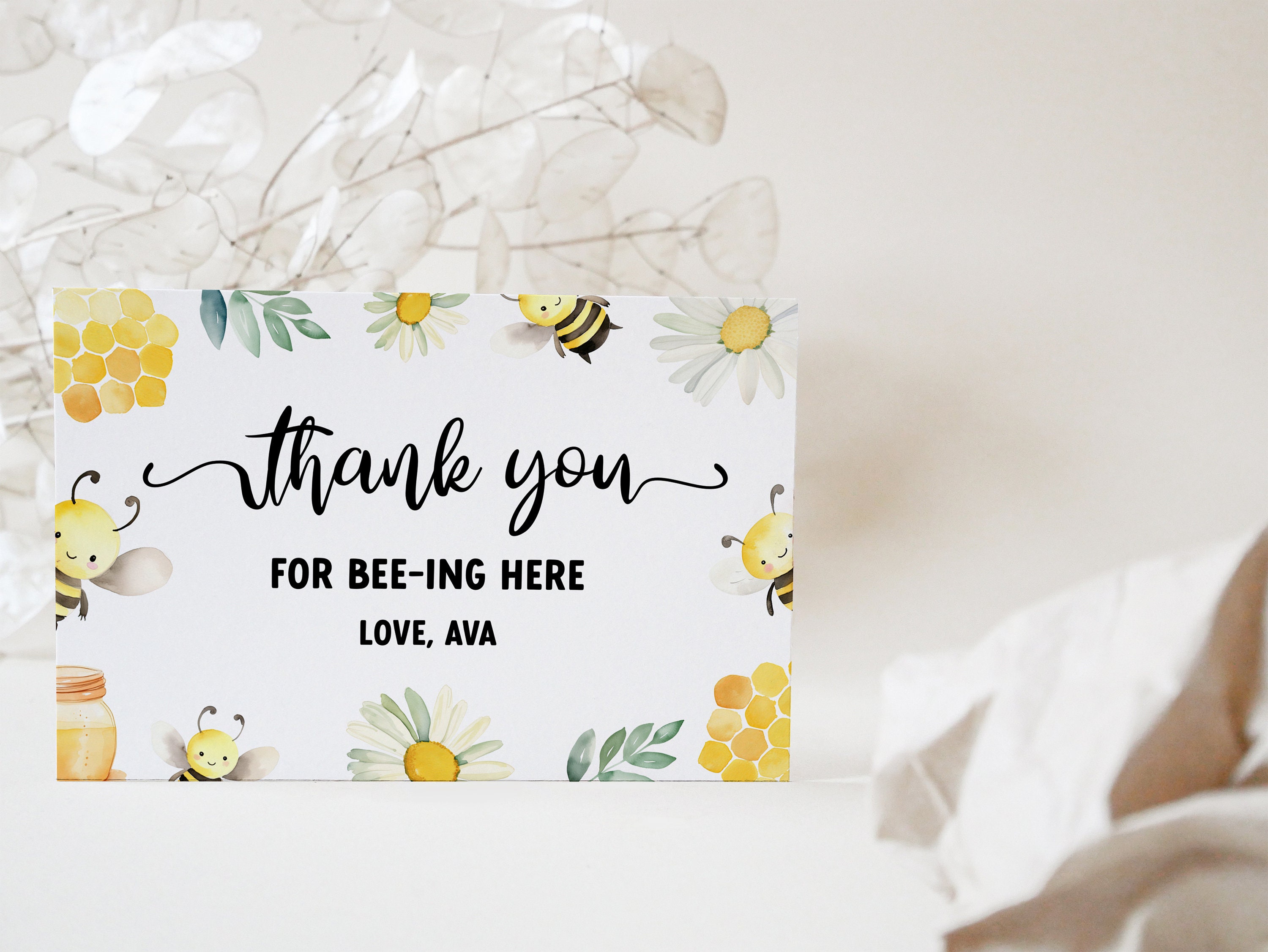 Honey Bee Thank You Card, Editable Template Printable Instant Download ...