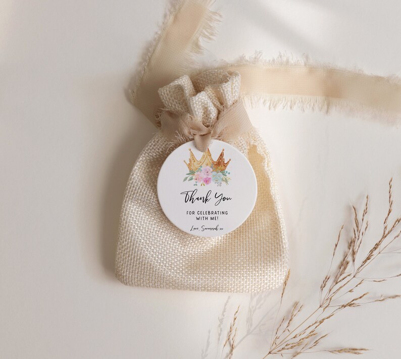Princess Birthday Tag Template, Princess Party Thank You Tag, Floral ...