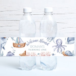 Birthday Water Bottle Labels, Under the Sea Editable Printable Instant ...