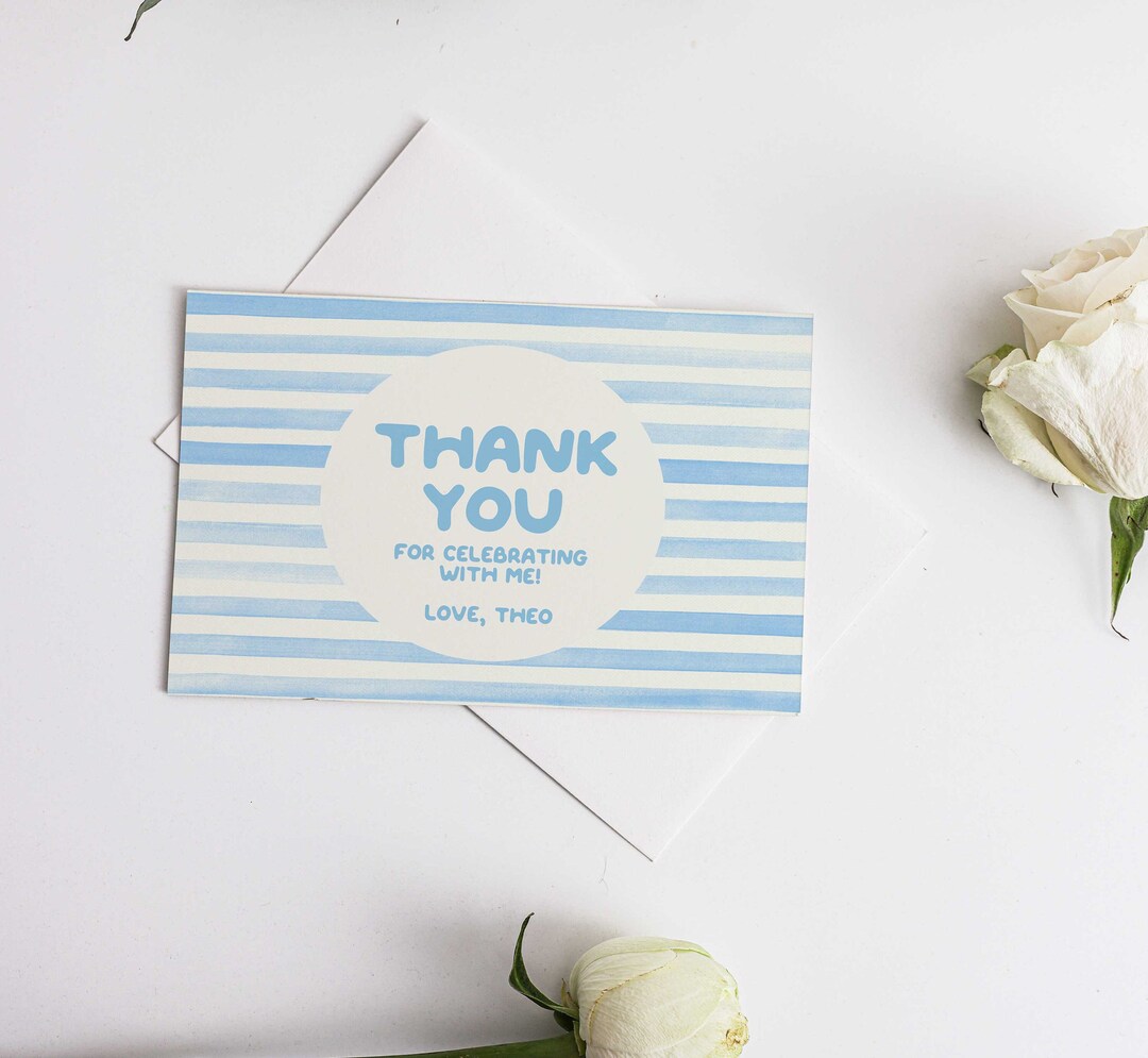 Blue Thank You Card INSTANT DOWNLOAD Personalised Thank You Note ...