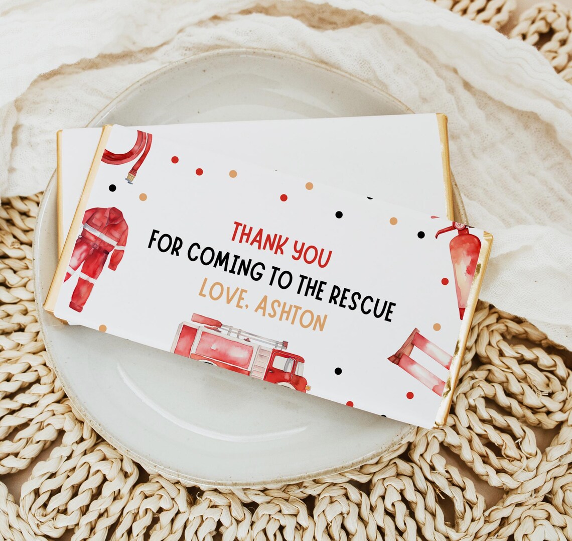 Fireman Chocolate Bar Wrapper, Fire Truck Editable Template Printable ...