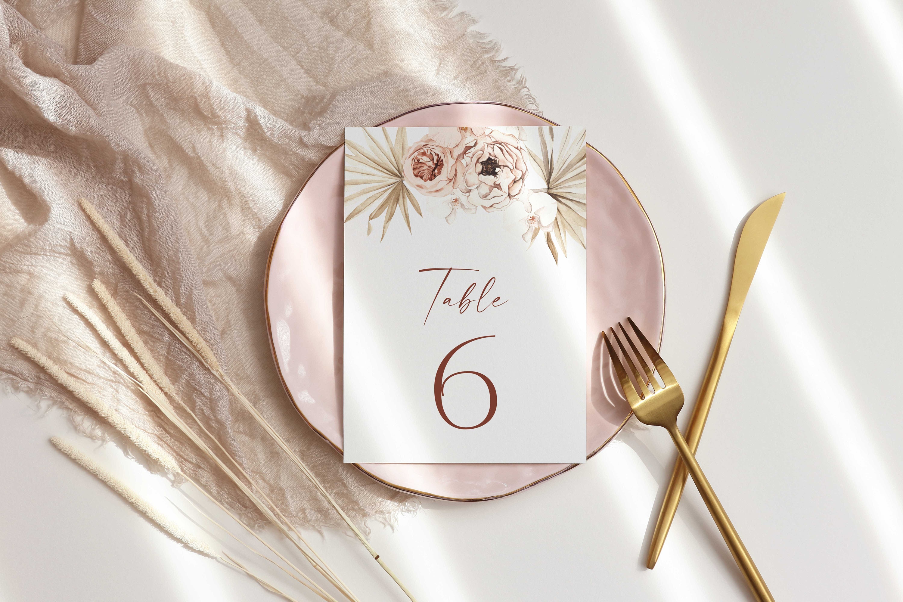 Modern Wedding Table Number Template, Floral Boho Table Numbers ...