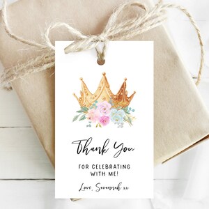 Princess Birthday Tag Template, Princess Party Thank You Tag, Floral ...
