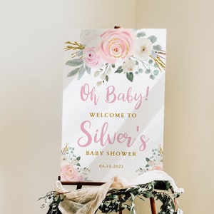 Baby Shower Welcome Sign, Printable Instant Download Watercolor Floral ...