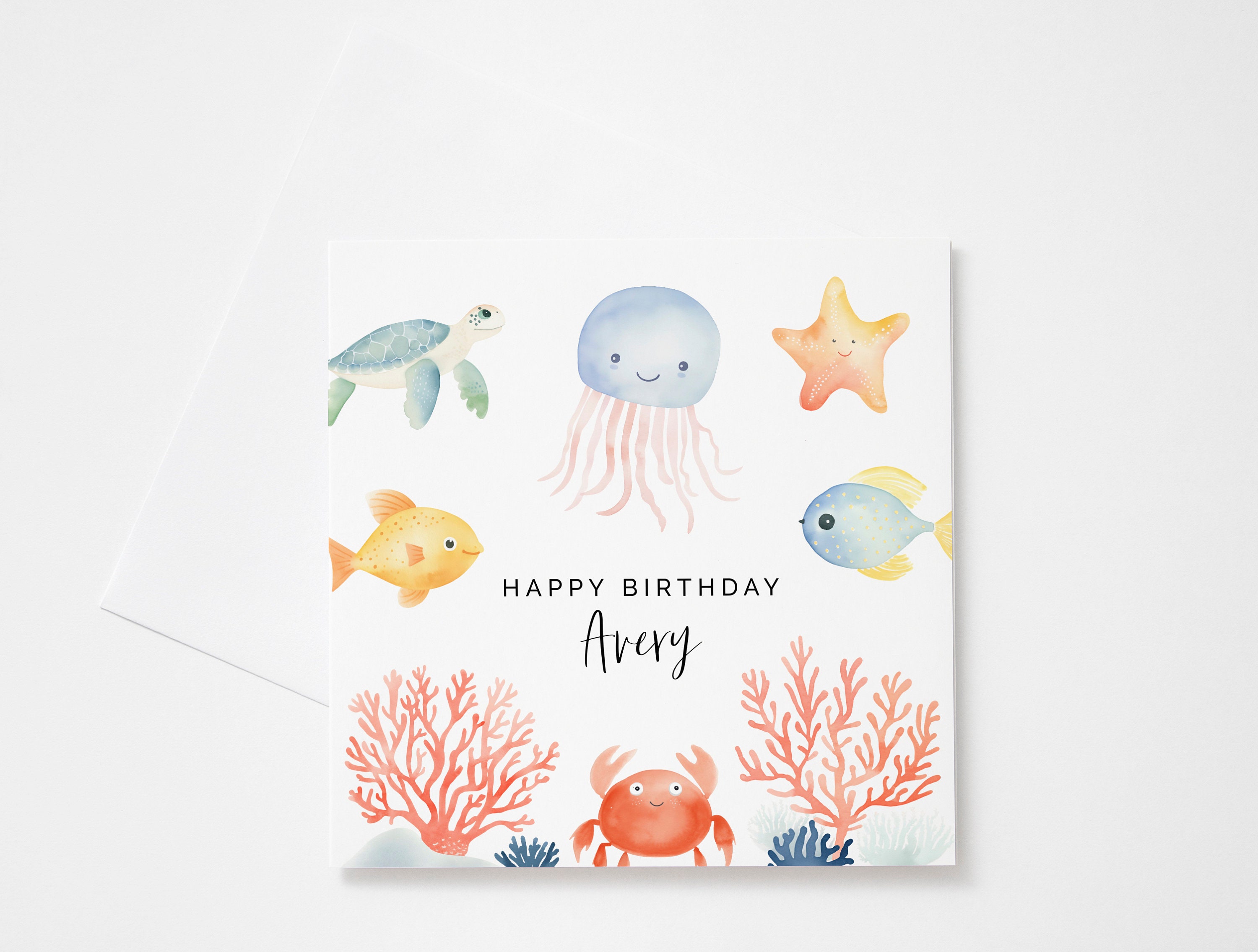 Under the Sea Card Template, DIY Printable Editable Birthday Ocean ...