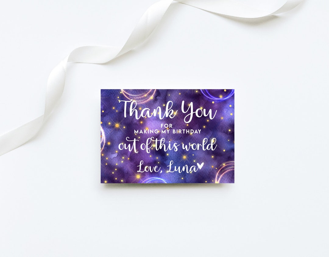 4x6 Thank You Card, Galaxy Neon Glow Kids Girls Outer Space Editable ...