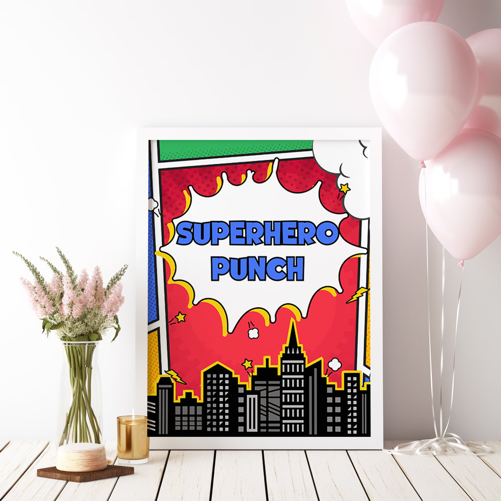 Drinks Table Sign, Editable Kids Superhero Punch Party Decor, Boys ...