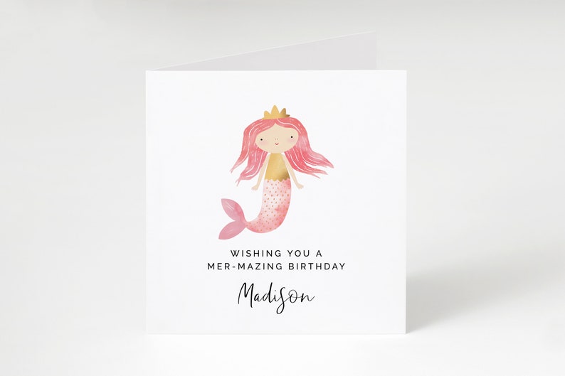Editable Birthday Card Template, DIY Printable Cute Mermaid Pink Gold ...