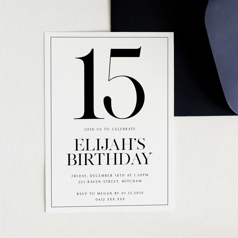 Editable Simple 15th Birthday Party Invitation Download | Etsy