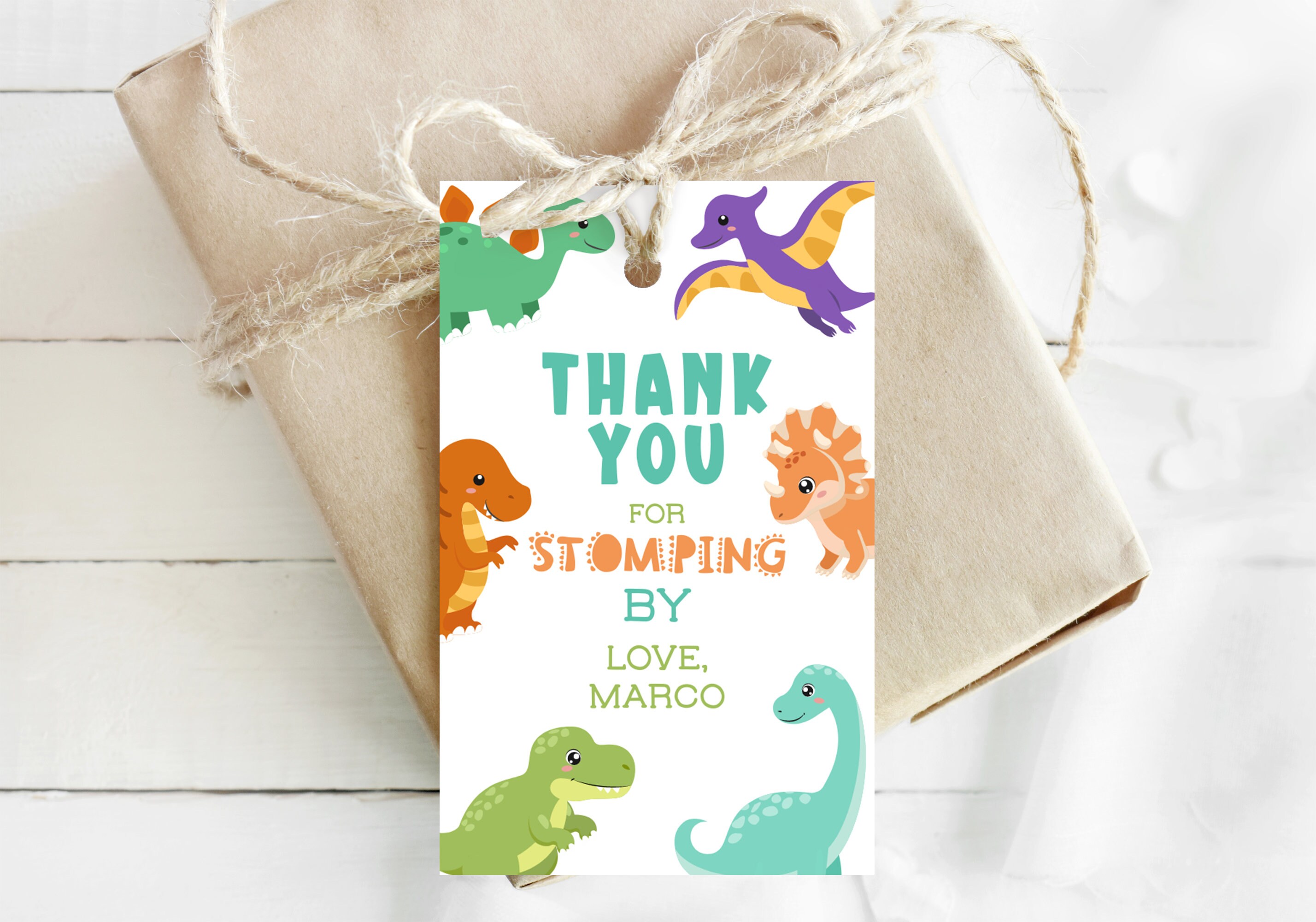 Editable Dinosaur Favor Tags Gift Tag, Thank You for Stomping by Boy ...
