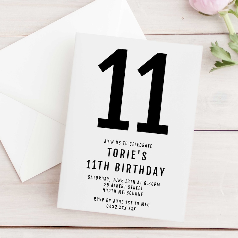 Editable Simple 11th Birthday Party Invitation Download | Etsy