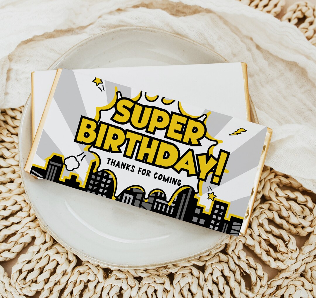 Superhero Birthday Chocolate Bar Wrapper, Boys Comic Book Candy Label ...