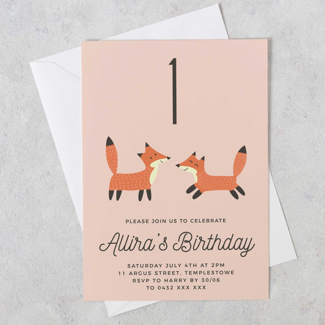 Fox Birthday Invitation Template, Woodland Kids Editable Printable DIY ...