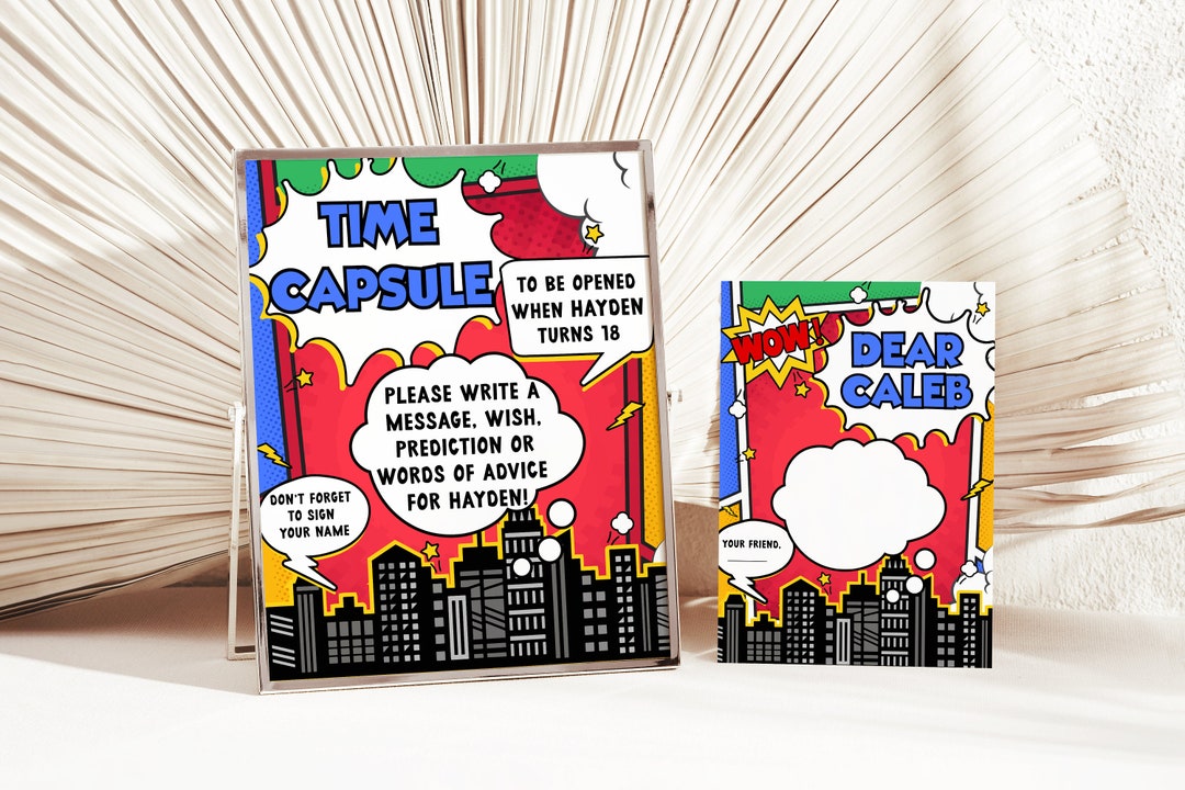 Superhero Time Capsule, Comic Book 1st Birthday Keepsake Editable ...