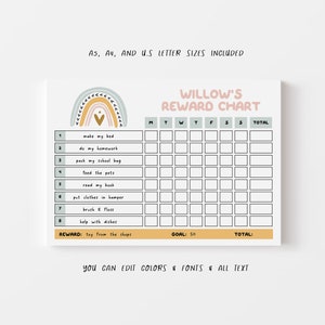 Editable Kids Rewards Chart Template, Pastel Rainbow Printable Chart ...