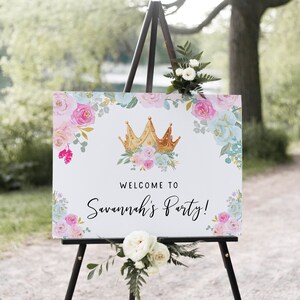 Princess Welcome Sign, Editable Princess Birthday Party Pink Floral ...