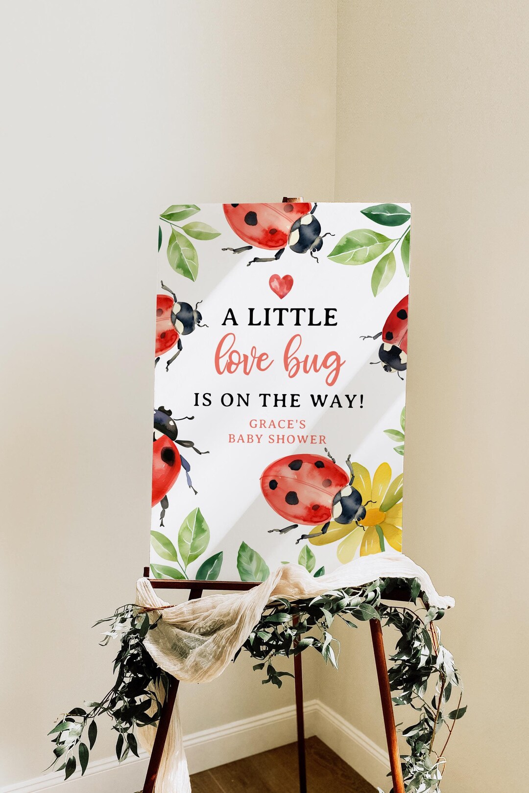 Ladybug Baby Shower Welcome Sign, Editable Template Printable Instant ...