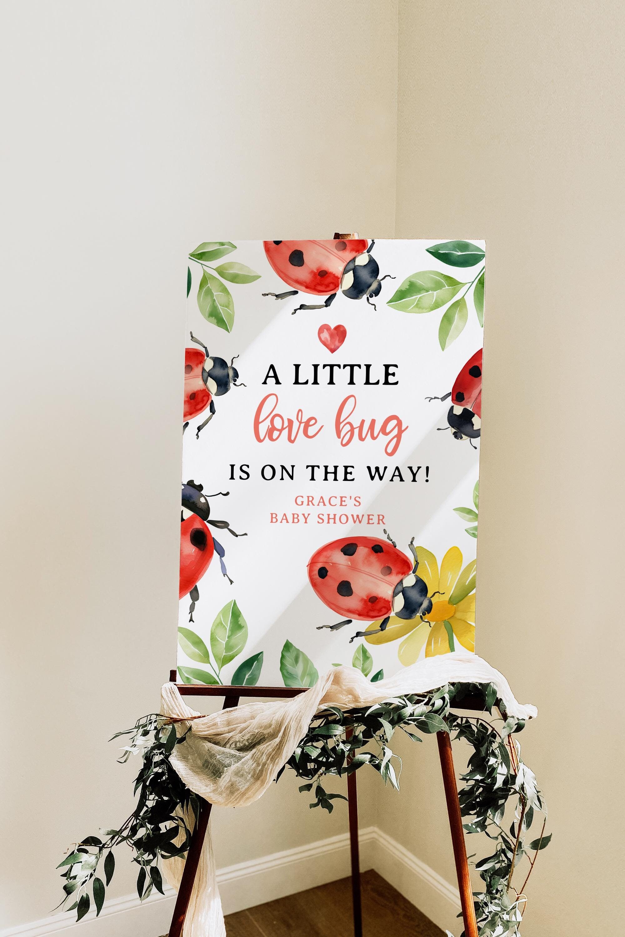 Ladybug Baby Shower Welcome Sign, Editable Template Printable Instant ...