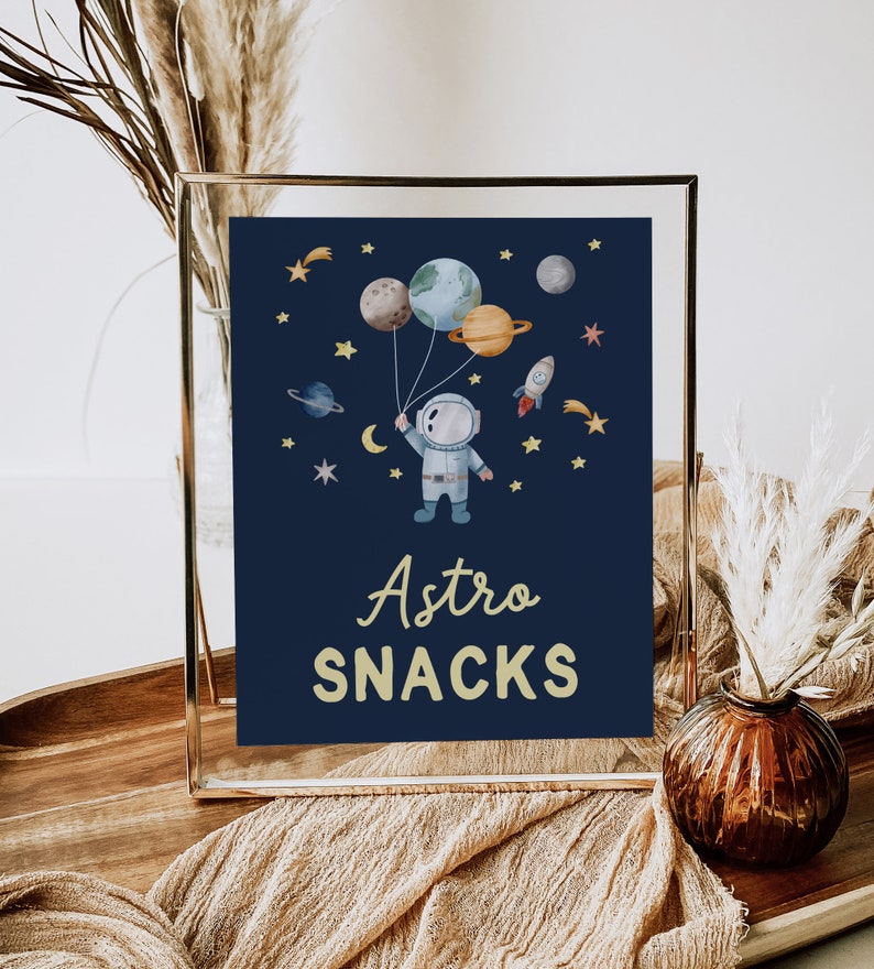 Astro Snacks Space Party Sign Outer Space Birthday Sign Astronaut ...