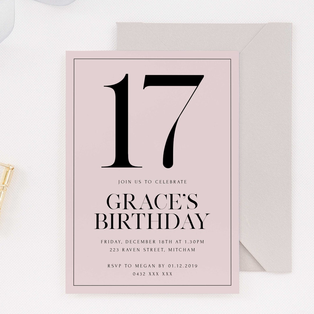 Editable Simple 17th Birthday Party Invitation Download Printable ...