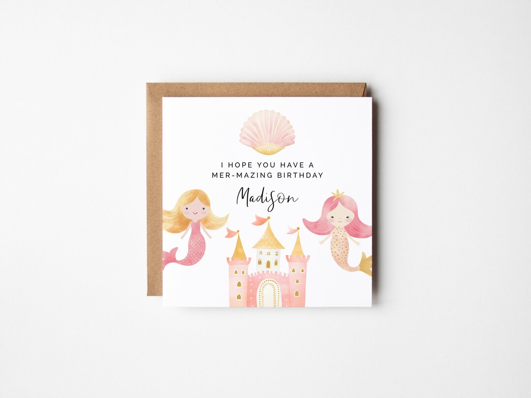 Princess Mermaid Card, Template DIY Printable Cute Editable Birthday ...