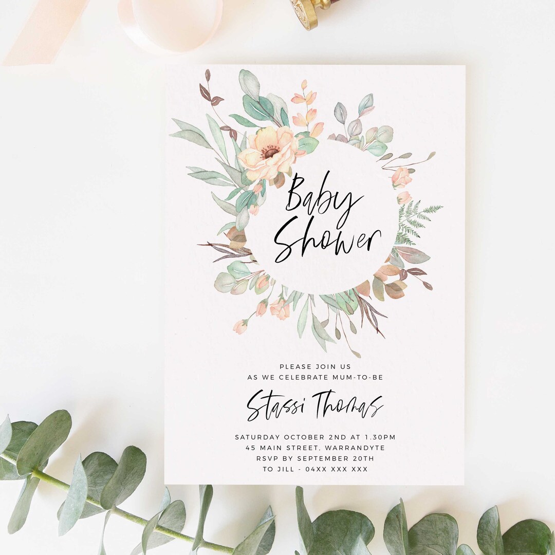 Greenery Baby Shower Invitation INSTANT DOWNLOAD Template Leaf Baby ...