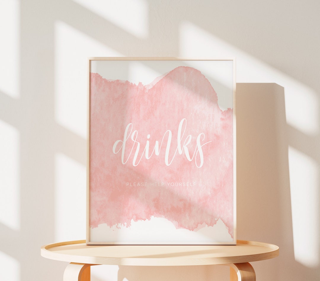 Blush Pink Drinks Sign Printable Party Drinks Sign Birthday Party Baby ...