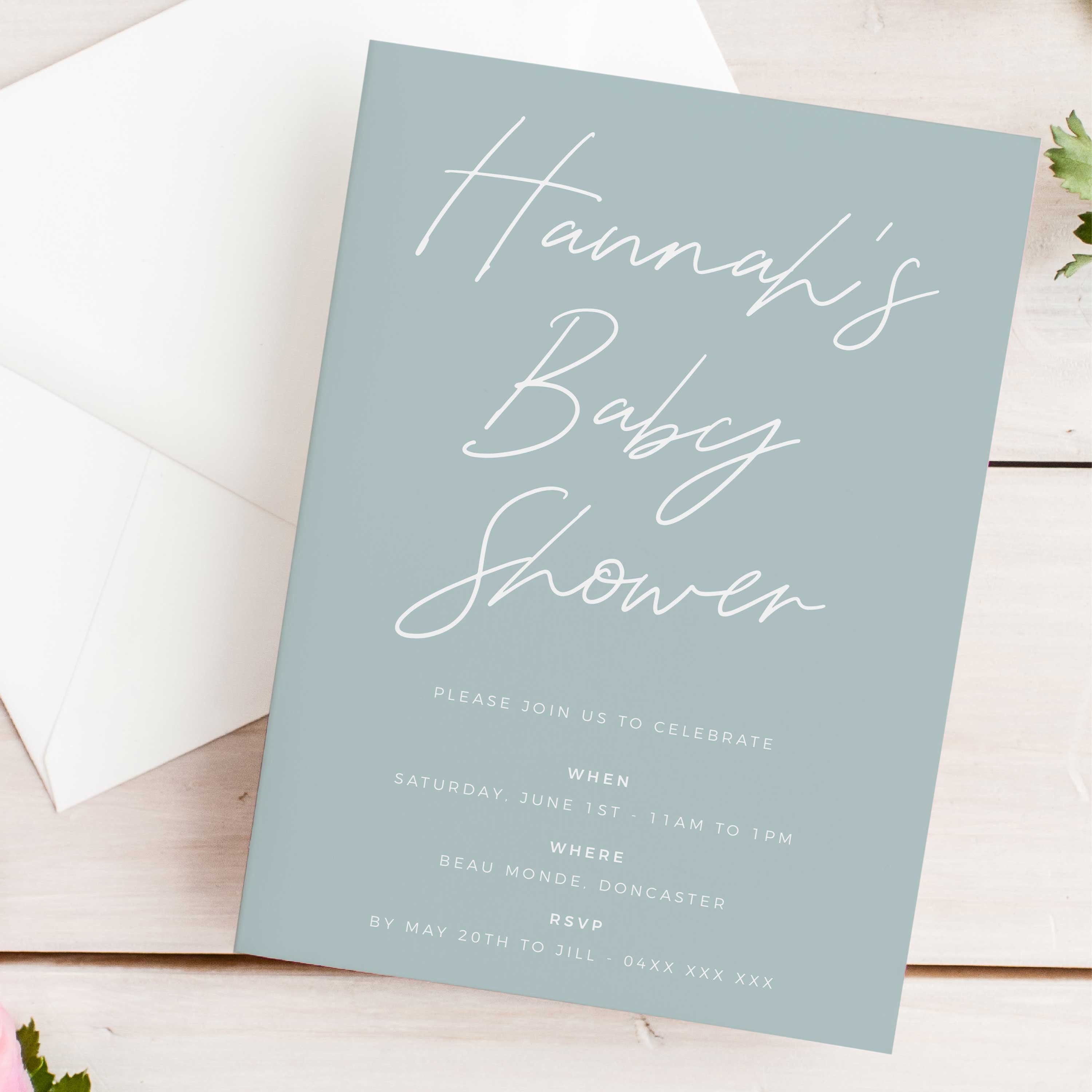 Blue Baby Shower Invitation INSTANT DOWNLOAD Template Minimalist Baby ...
