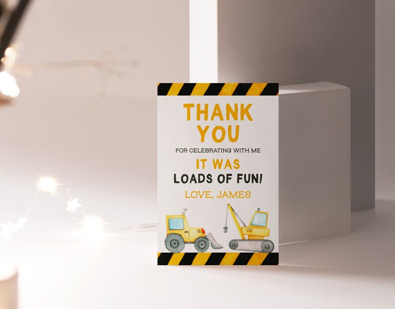 Construction Thank You Card Template, Excavator Dump Truck Digger, Boys ...