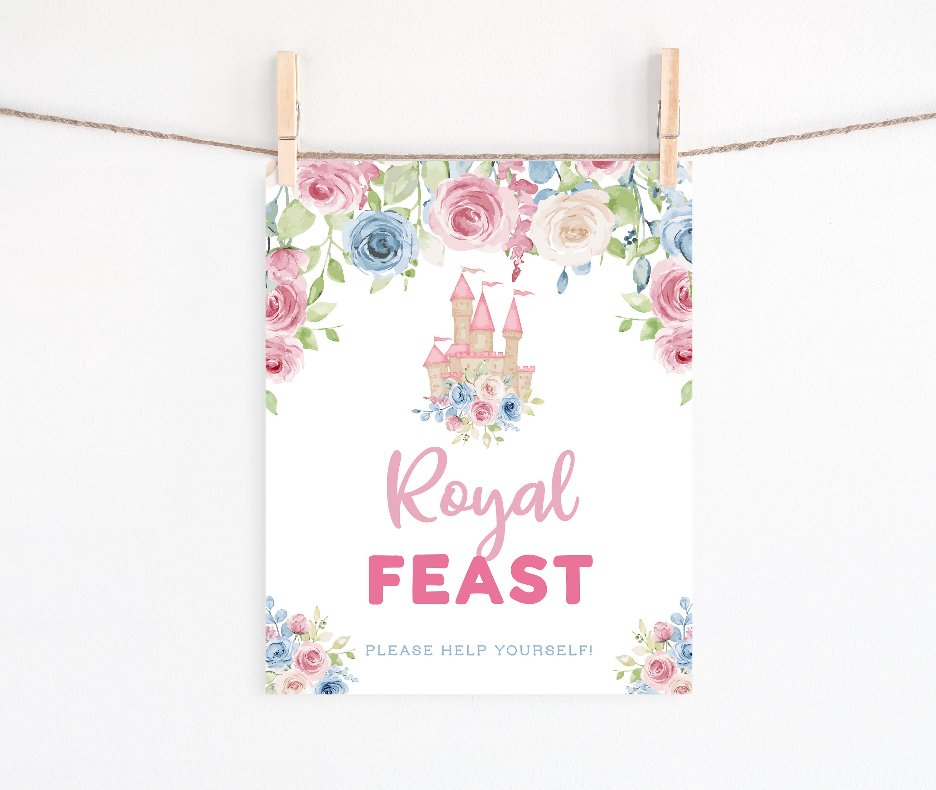 Princess Party Food Table Sign, 8x10 Custom Girls Royal Pink Floral ...