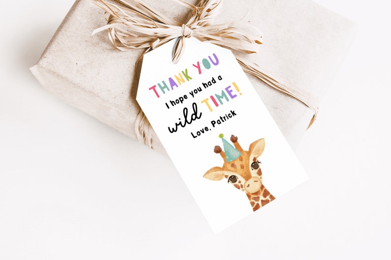 Editable Party Animals Favor Tags, Safari Zoo Wild One Giraffe Thank ...