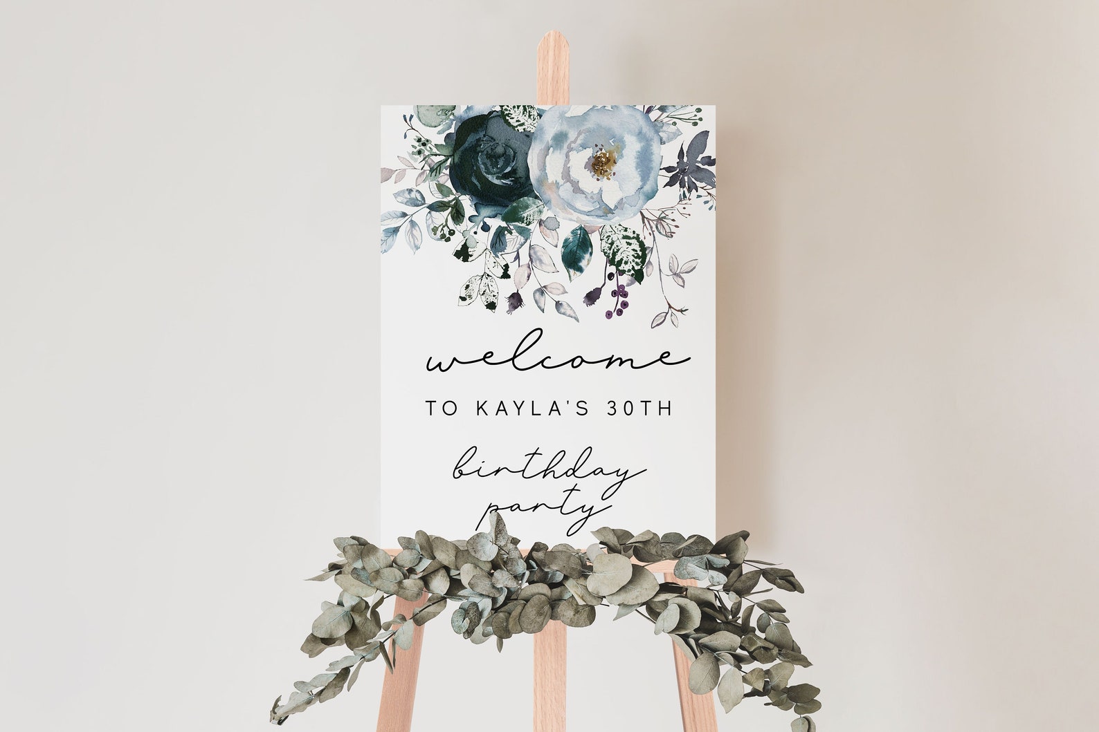 Floral Welcome Sign, Pastel Navy Blue Editable Template Feminine Girl ...
