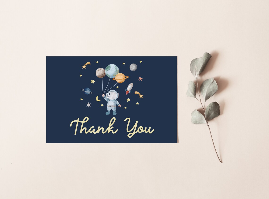 Editable Space Birthday Thank You Card Astronaut Planets to the Moon ...