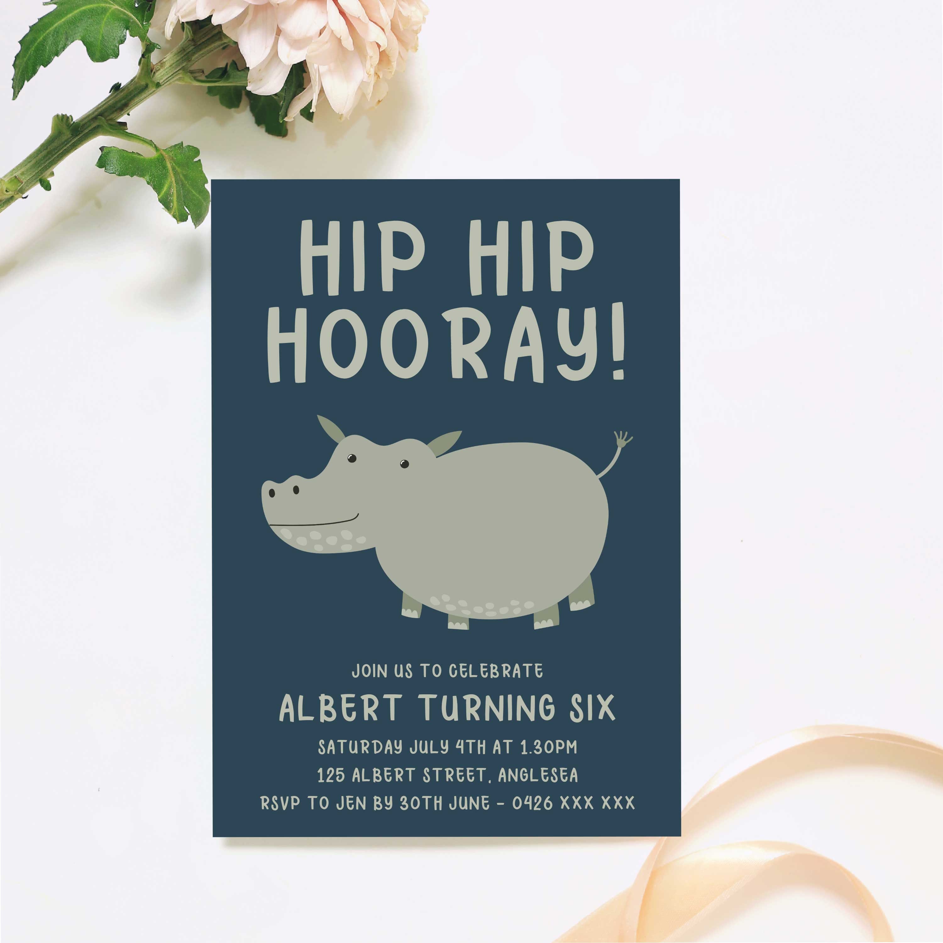 Paper & Party Supplies Hippo Birthday Party Invitation Digital Instant ...