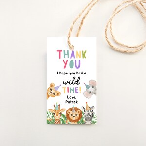 Editable Party Animals Favor Tags, Safari Zoo Wild One Animals Thank ...