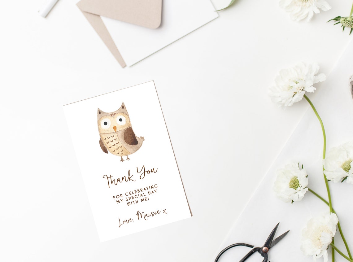 Owl Thank You Card INSTANT DOWNLOAD Personalised Thank You Note ...