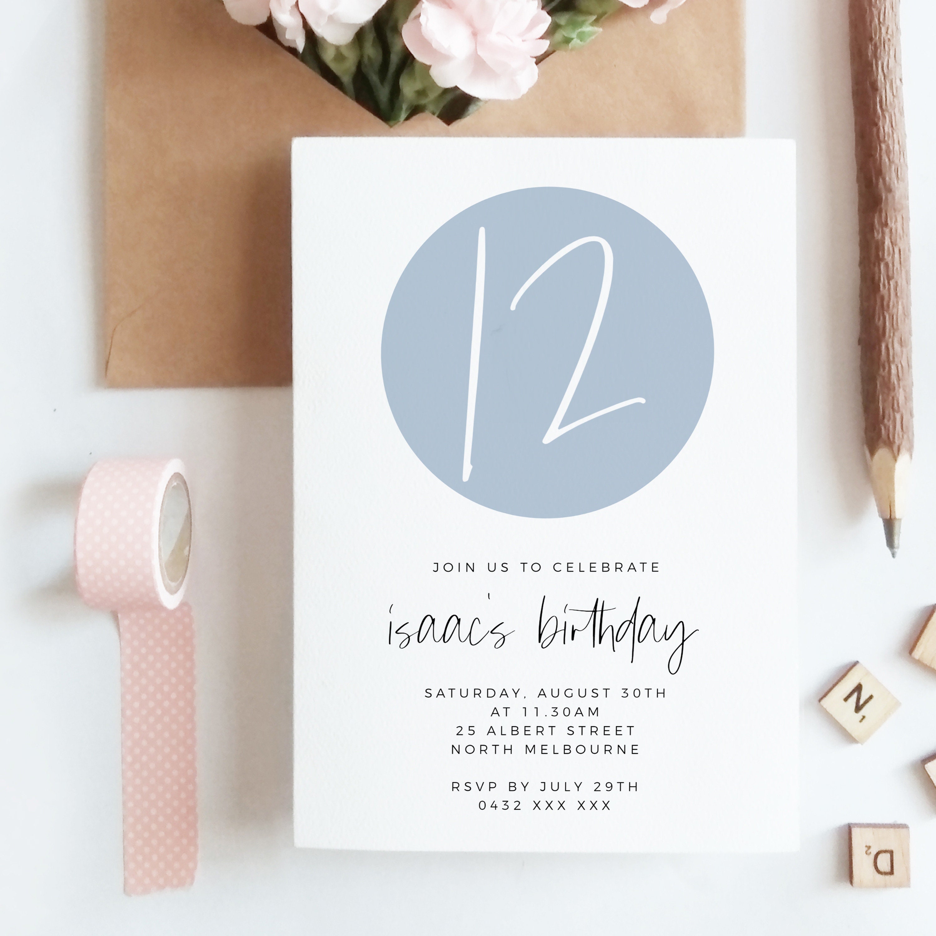 Modern Birthday Invitation, Minimalist Editable Template Printable ...