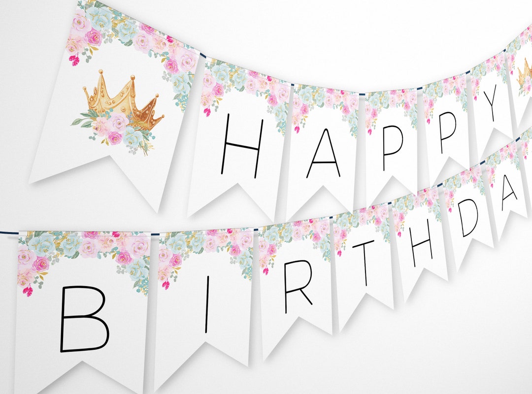 Happy Birthday Banner Printable, Princess Party Banner Digital Download ...