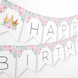 Happy Birthday Banner Printable, Princess Party Banner Digital Download ...