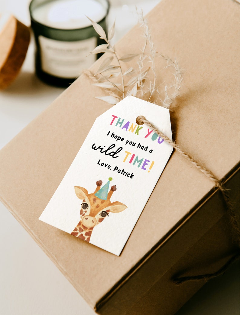 Editable Party Animals Favor Tags, Safari Zoo Wild One Giraffe Thank ...