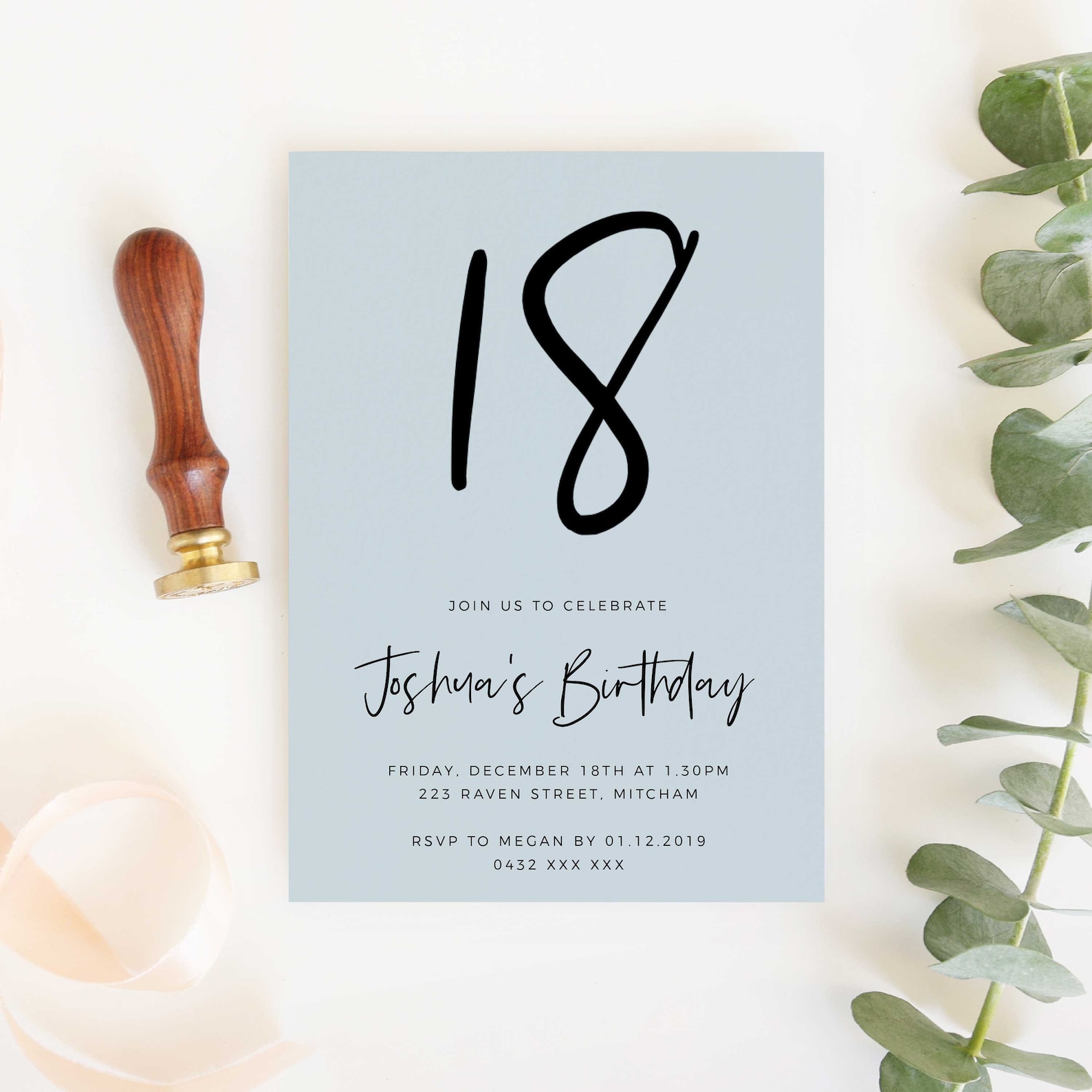 Editable Blue 18th Birthday Party Invitation Download - Etsy Australia