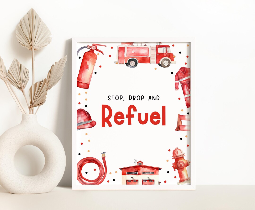 Fireman Party Table Sign, Fire Truck Editable Template Printable ...