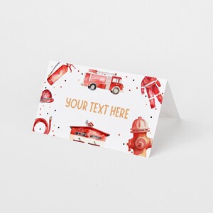 Fireman Place Card, Fire Truck Editable Template Printable Instant ...