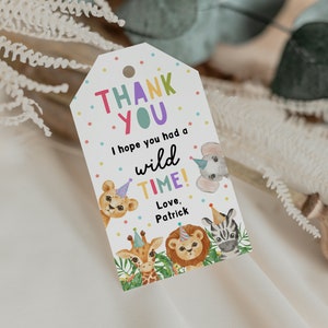 Editable Party Animals Favor Tags, Safari Zoo Wild One Animals Thank ...