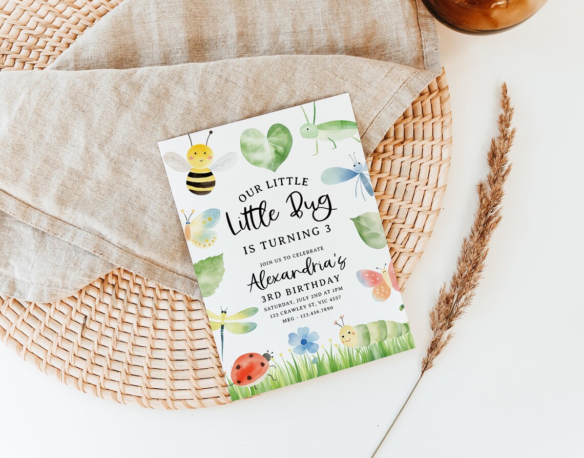 Editable Bug Birthday Invitation, Insect Birthday Invite Template ...