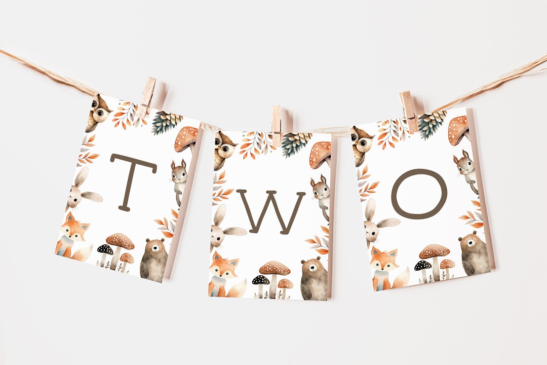 Woodland Highchair Banner, Forest Animals 2nd Birthday Editable ...